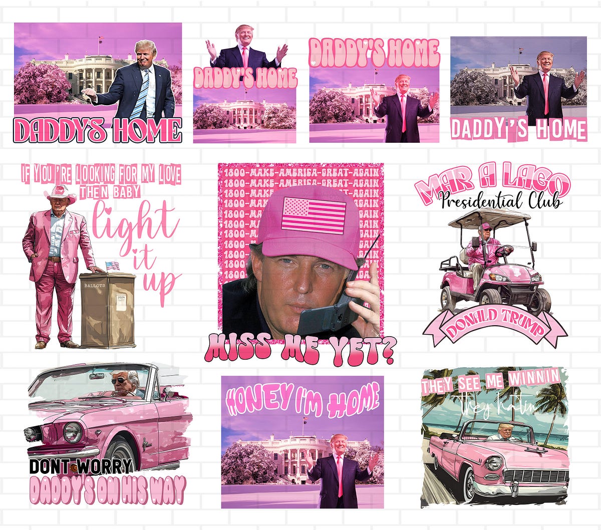 10 Bundle Pink Trump 2024 Png, Funny Trump Biden American Png,The ...