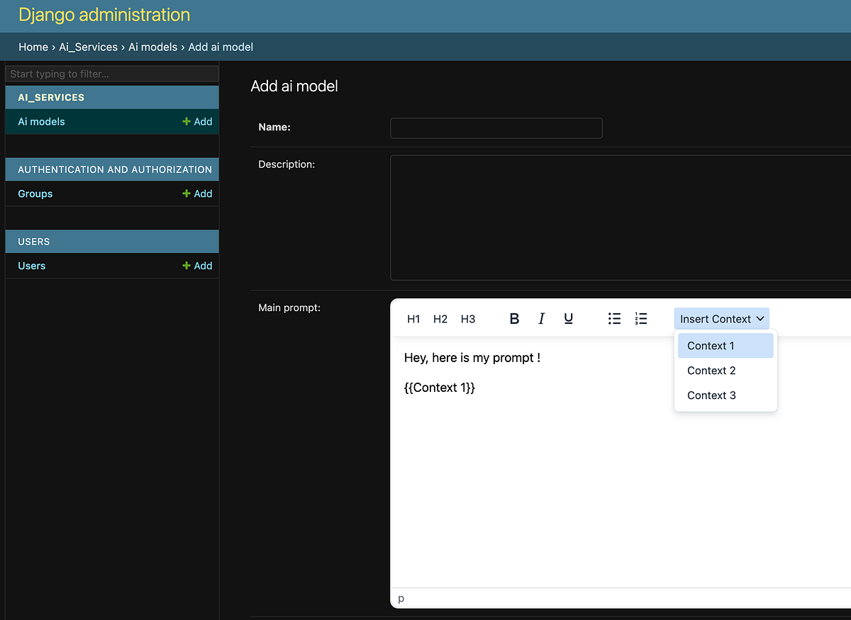 Django Admin WYSIWYG AI Prompt Editor: Manage AI Prompts Easily with TinyMCE | by Didier | Mar ...