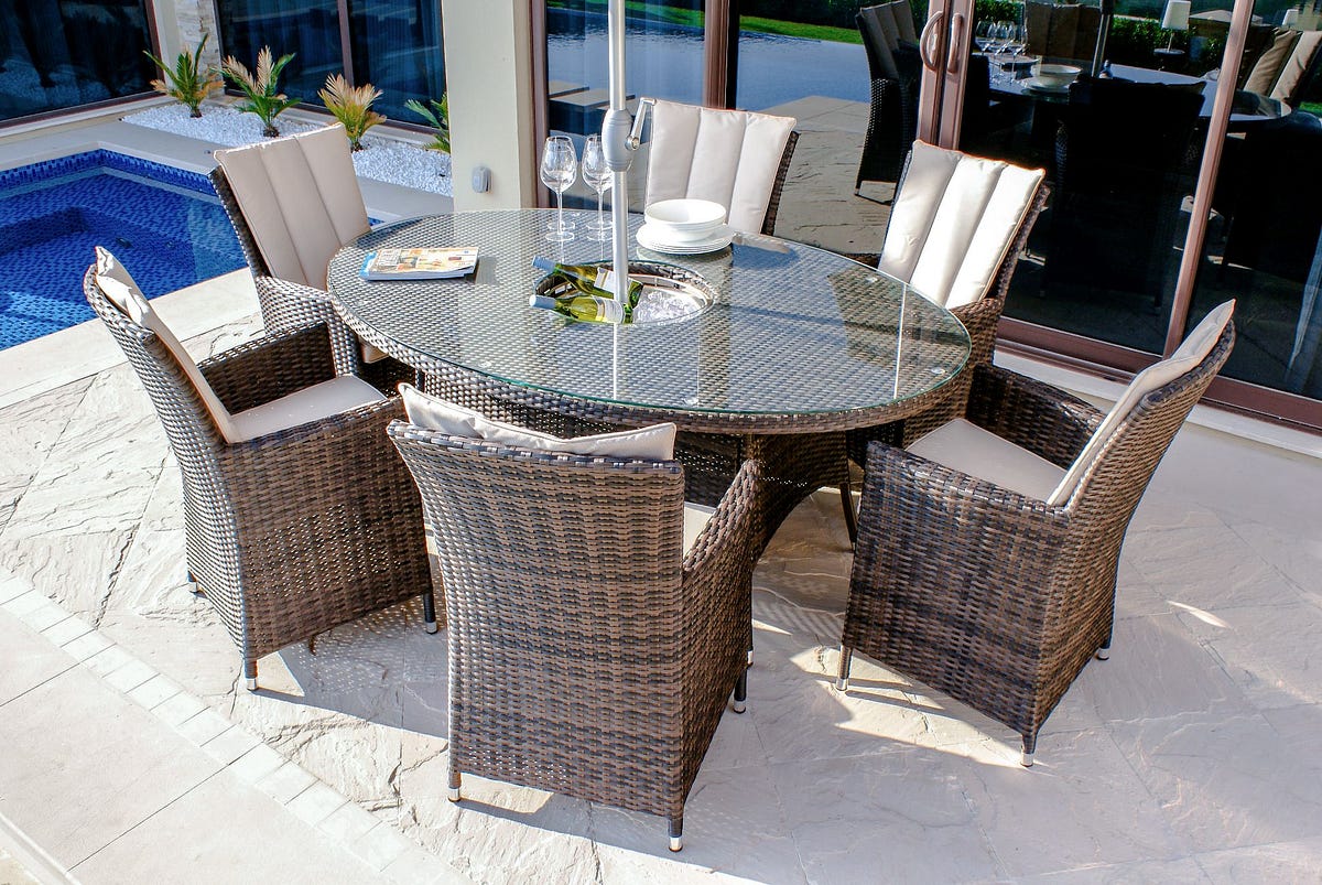 Maze Rattan La 6 Seat Oval Dining Set With Ice Bucket And Lazy Susan ...