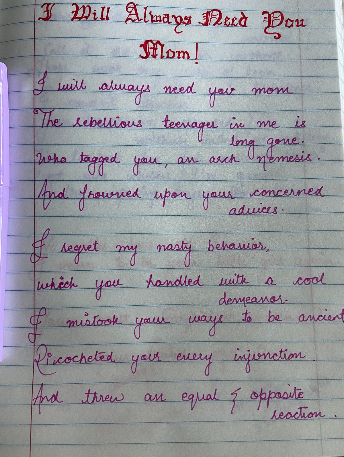 poem on mom | mom poems | I need you mom | Paper Poetry