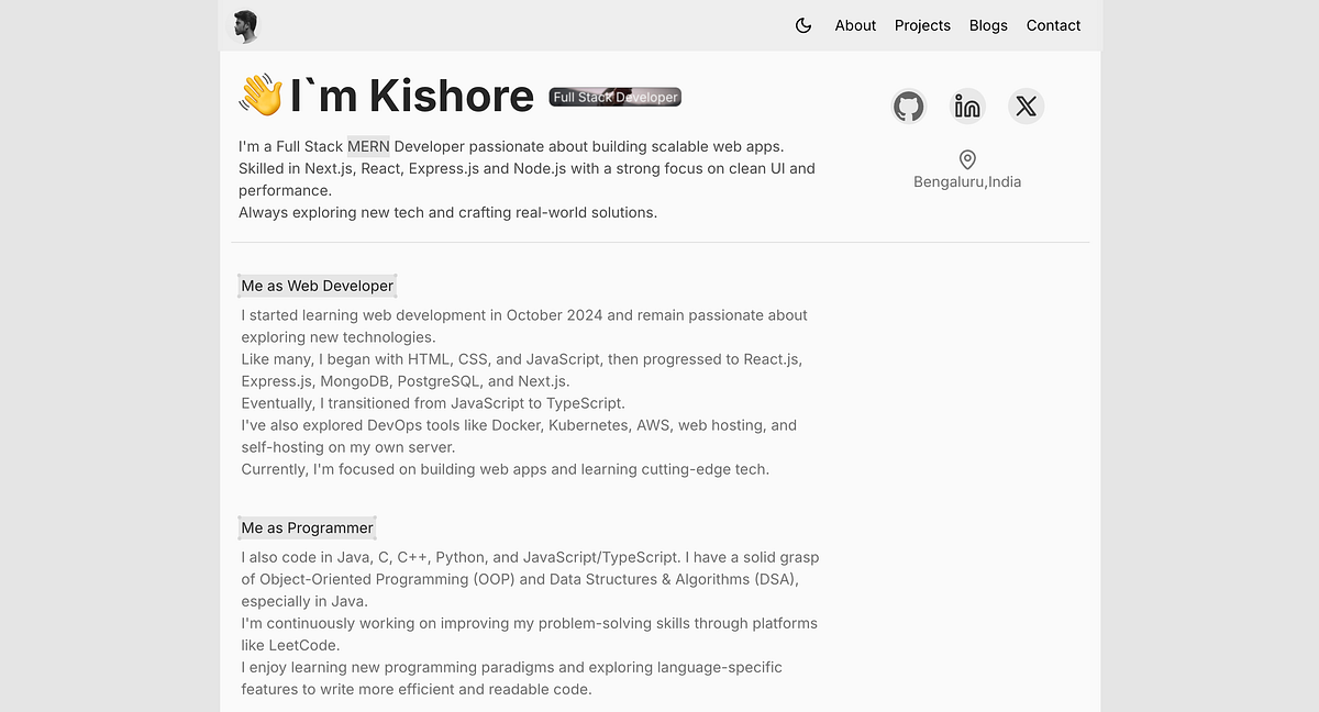 My Portfolio Website — kishore-sv.me - Kishore - Medium