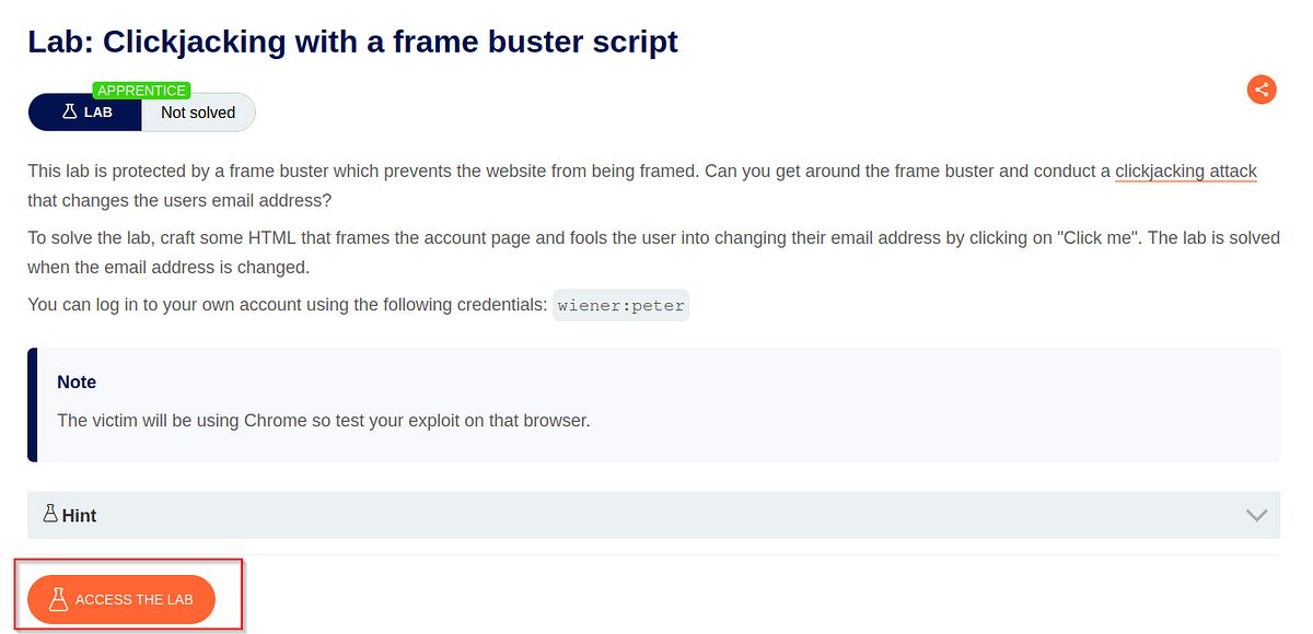 CLICKJACKING PORTSWIGGER Lab-03: Clickjacking with a frame buster script | by k4rn4 | Medium
