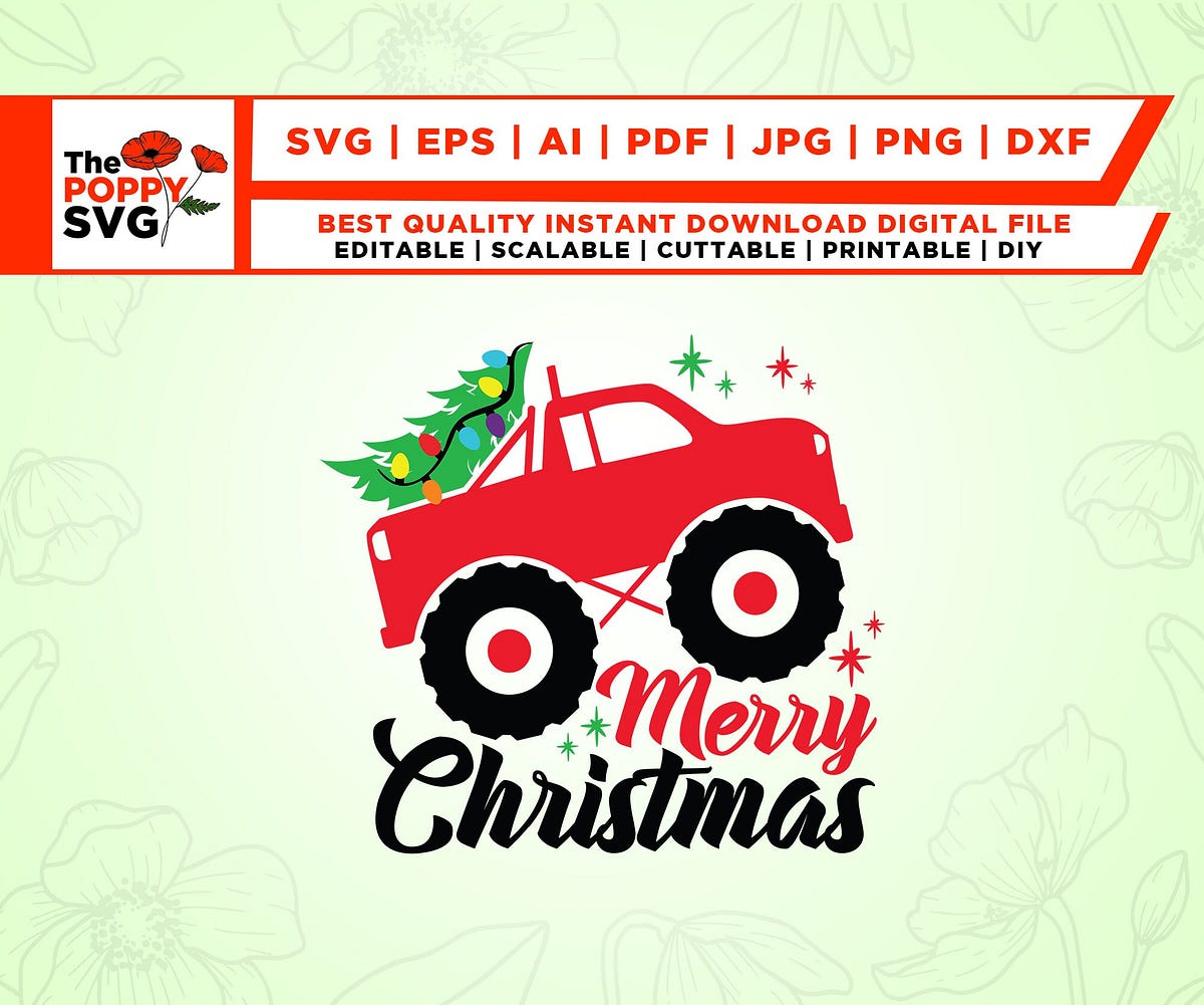 Christmas Truck and tree Svg, Merry Christmas Svg, Monster Truck Svg ...