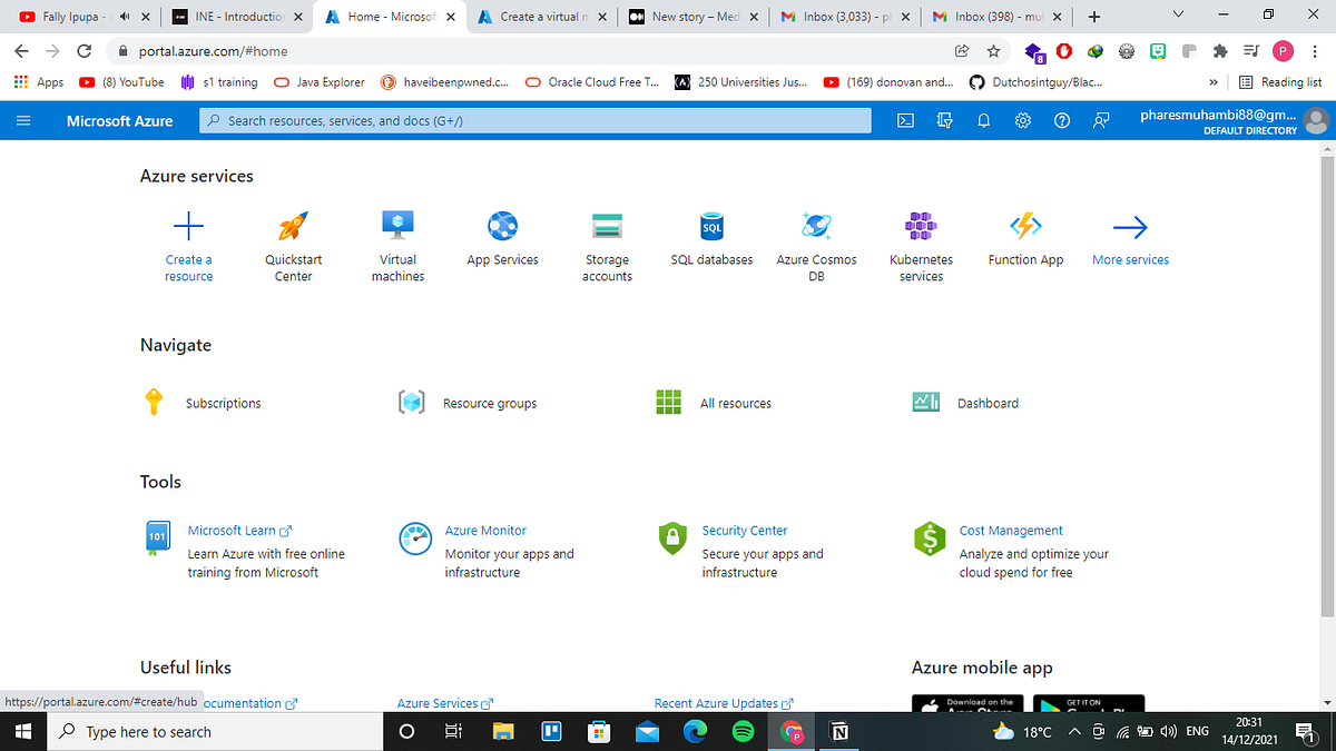 Lab 1creating An Ubuntu Virtual Machine With Azure Click On Create Resource Choose Subscription