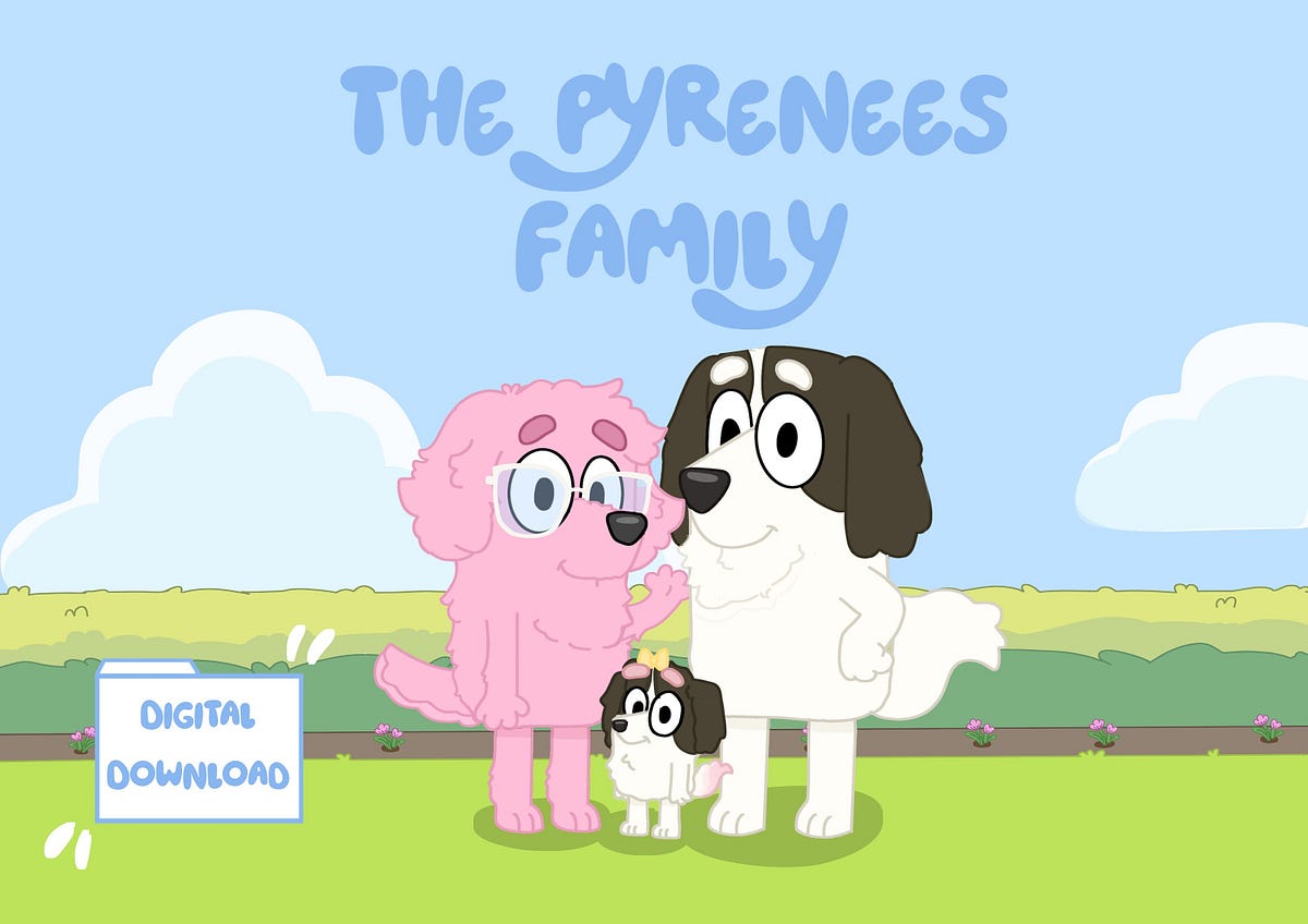 Bluey-inspired family portrait, cartoon family portrait, custom bluey ...