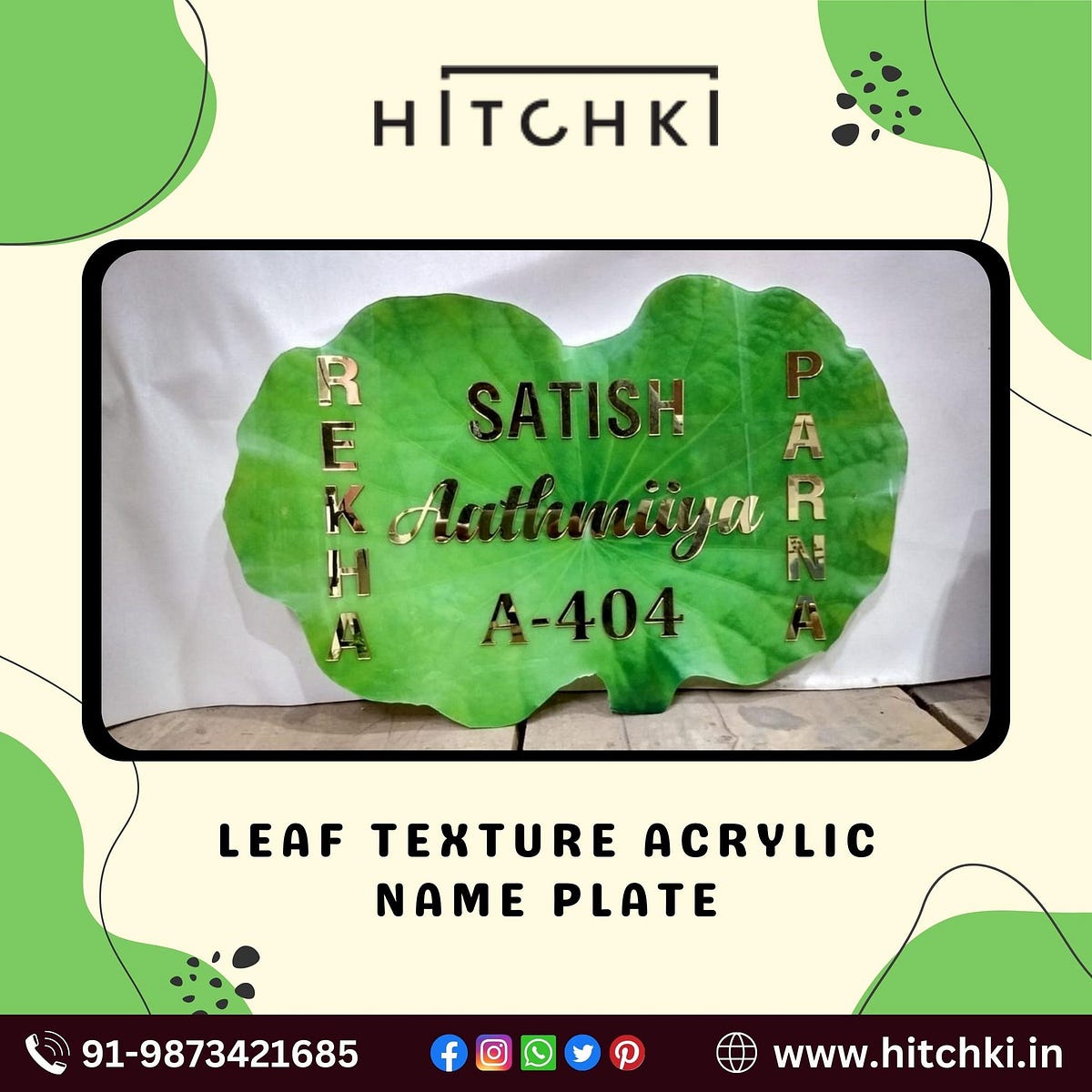 Nature’s Elegance — Leaf Texture Acrylic Name Plate - Info@hitchki.in ...