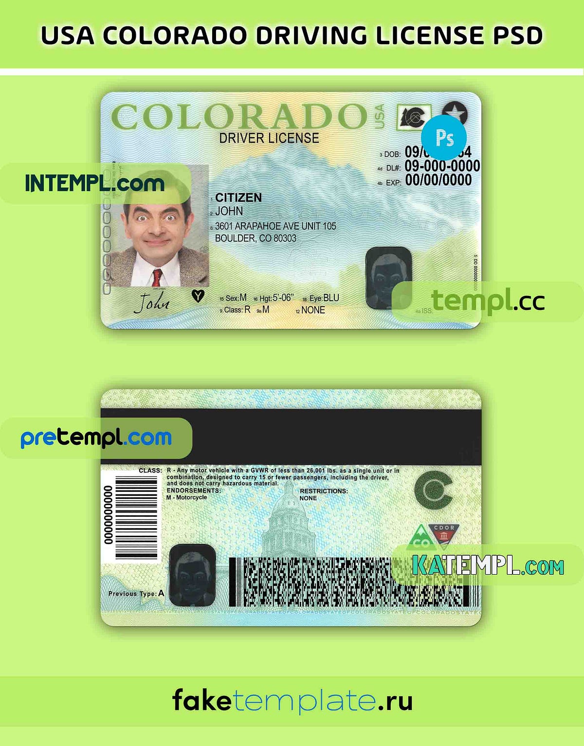 USA Colorado driving license PSD download template, version 2 | by ...