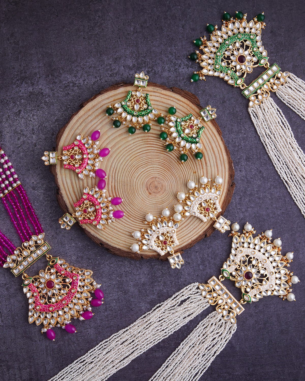 Traditional Long Pearl Kundan and Beads Rani Necklace Set - Pink City ...