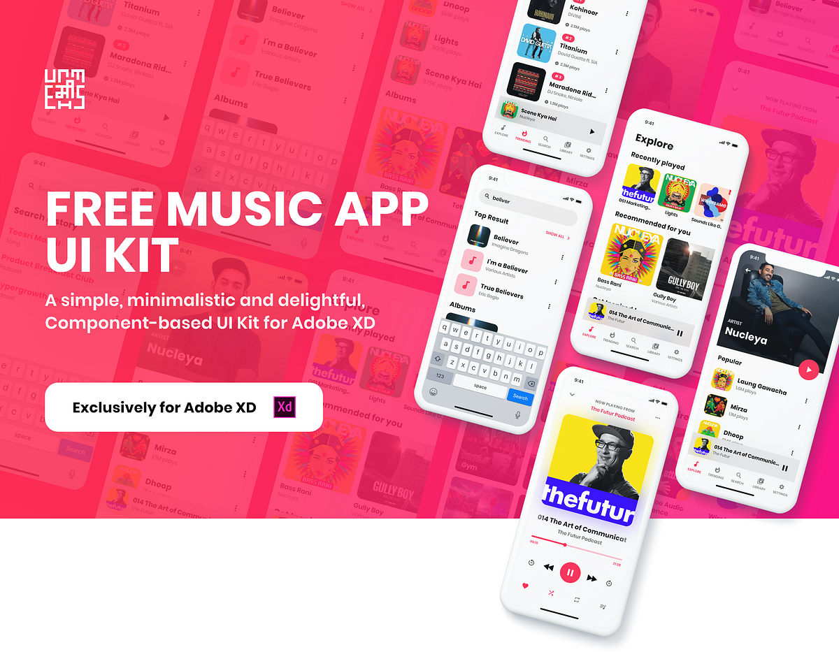 Free Music App UI Kit for Adobe XD | by Unmesh Gite | UX Planet