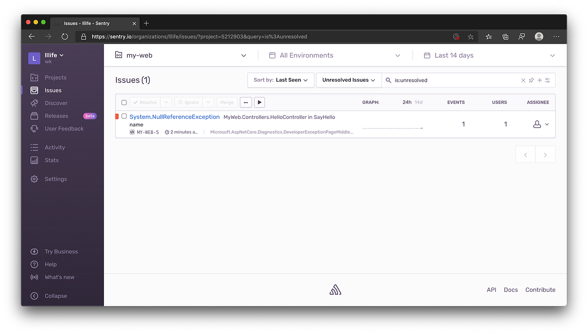 Monitor Exception ใน ASP.NET Core ด้วย Sentry | by wk | Medium