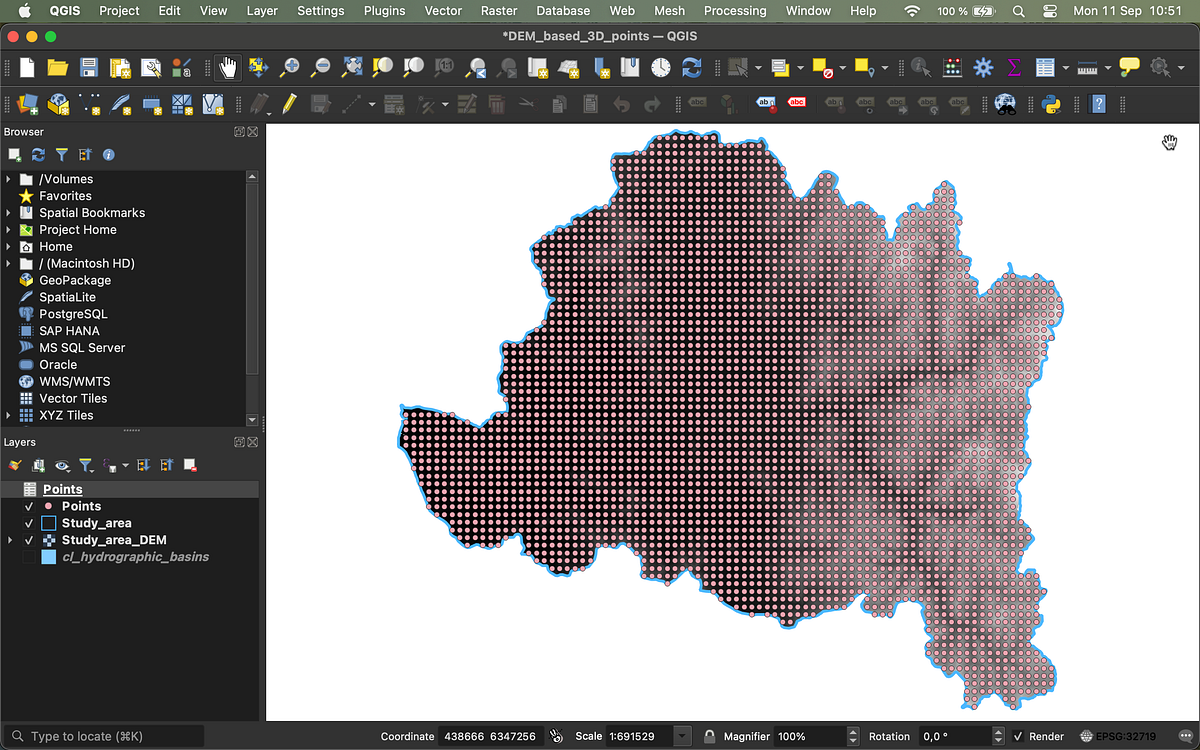 A guide to DEM-based 3D Points in QGIS | Medium