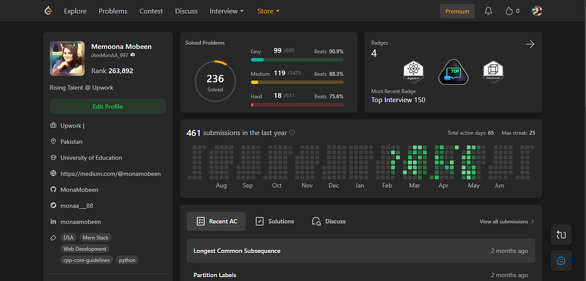 My Journey of Completing 200+ Leetcode Problems | by Memoona Mobeen ...