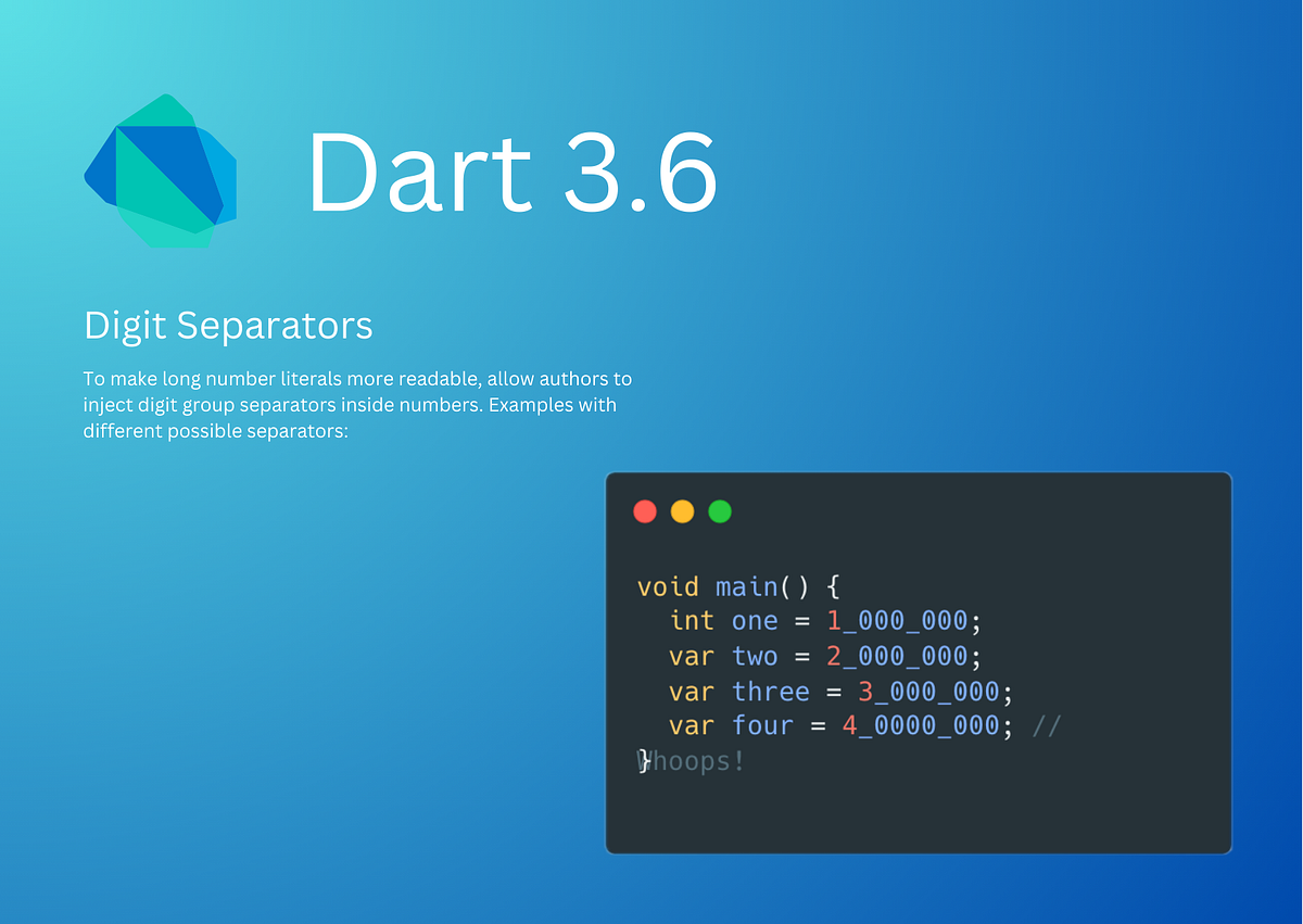 Simplifying Number Literals with Digit Separators in Dart 3.6 | by Nikhil Vadoliya | Dec, 2024 ...