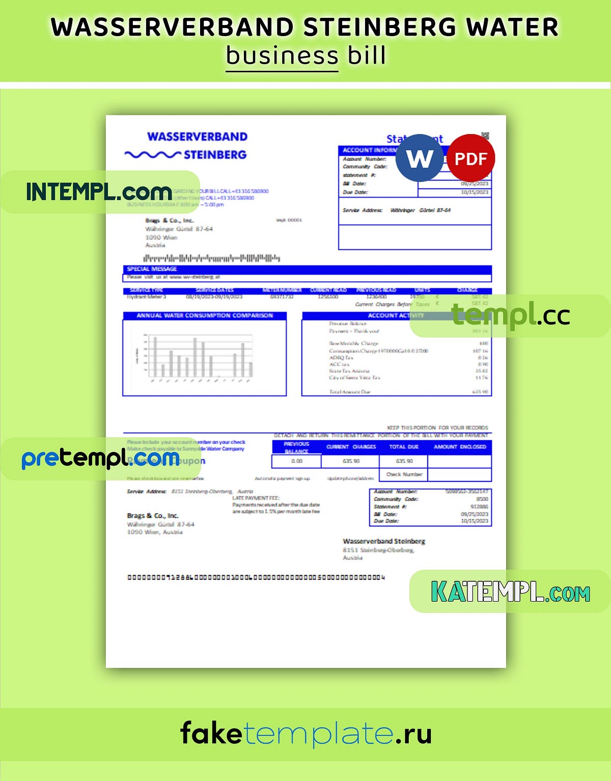 Wasserverband Steinberg water business utility bill, Word and PDF template | by Storeintempl ...