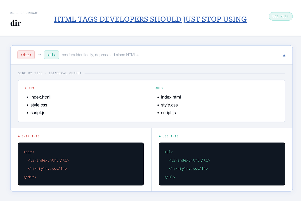 HTML Tags Developers Should Just Stop Using | by Usman Writes | Apr ...
