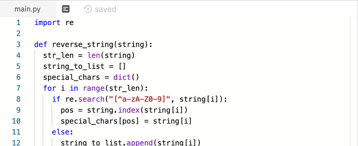 Reverse a string without affecting the position of any special characters in Python | by ...