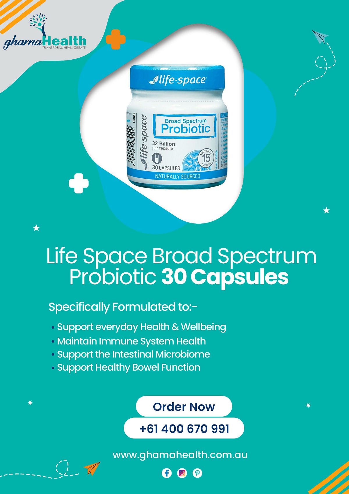 Get Life Space Broad Spectrum Probiotic 30 Capsules- Ghama Health ...