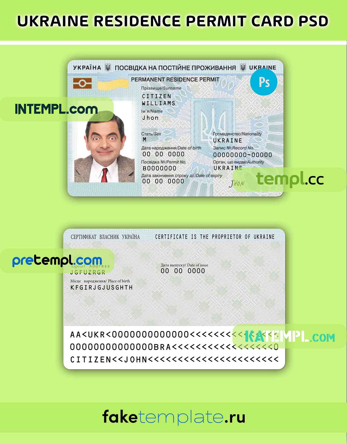 Ukrainian residence permit PSD example, with fonts | by mytempl | Apr ...