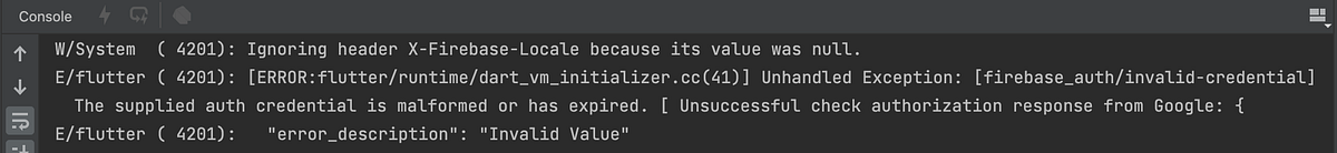 Flutter firebase google login issue, ‘Ignoring header X-Firebase-Locale because its value was ...