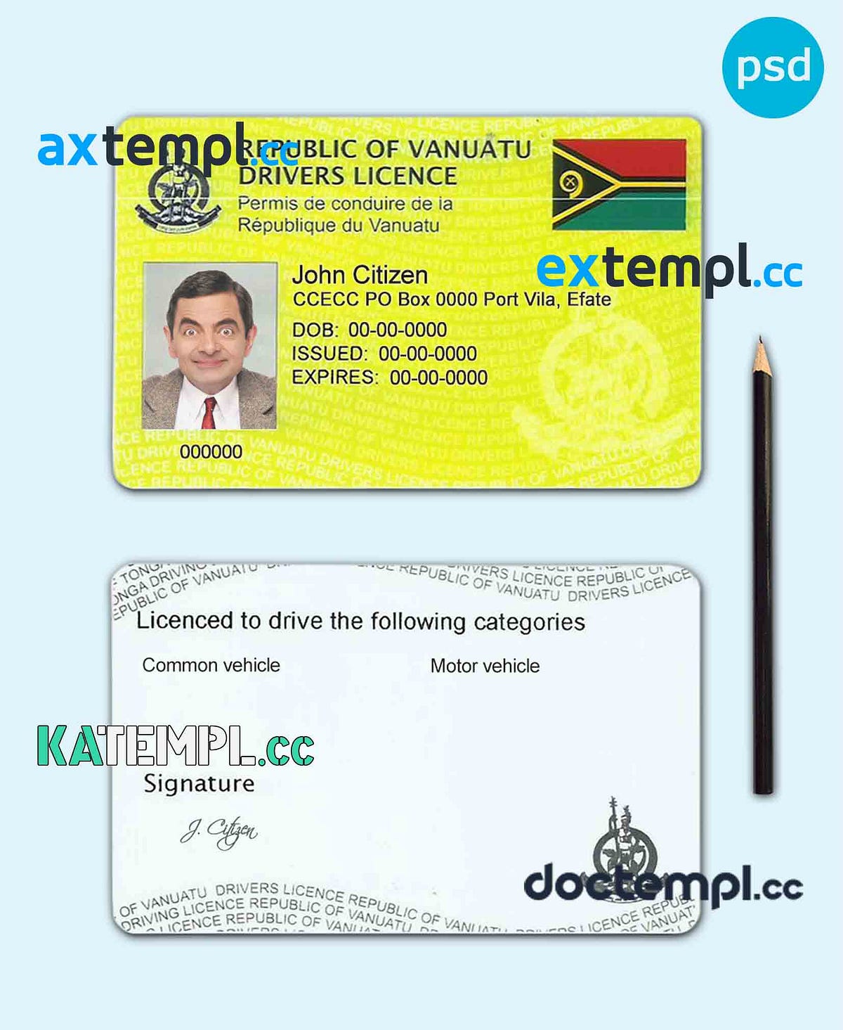 sample Vanuatu driving license template in PSD format, fully editable ...