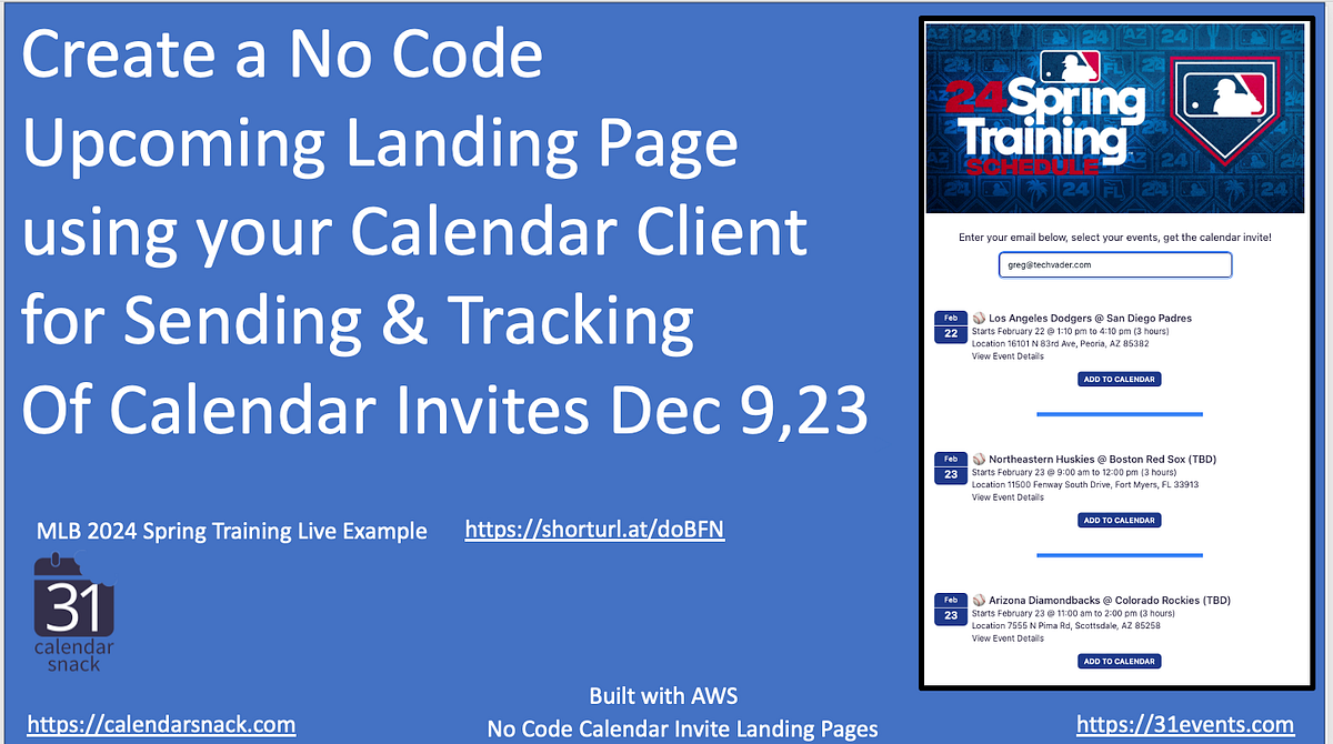 Use your calendar client to generate landing pages for sending and ...