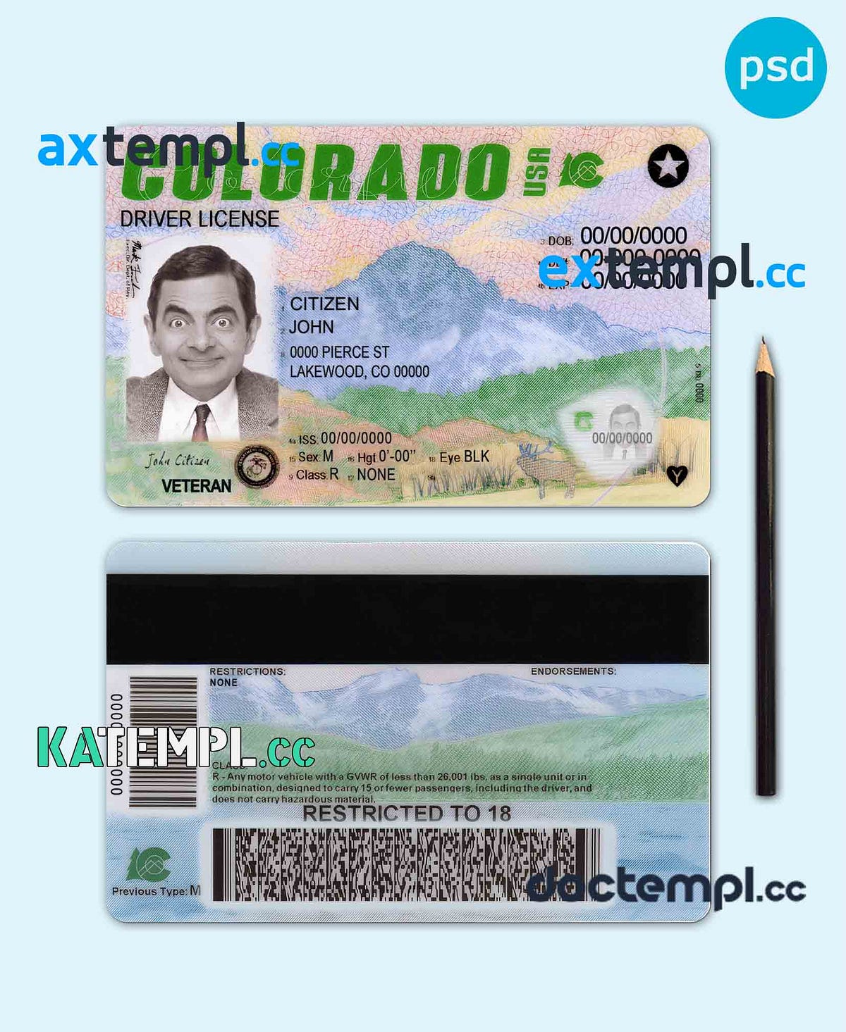 sample USA Colorado driving license template in PSD format, 2022 ...