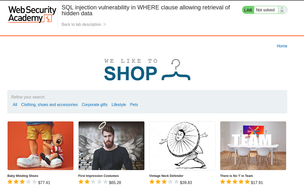 SQL injection vulnerability in where clause allowing retrieval of hidden data | by Laxious | Nov ...