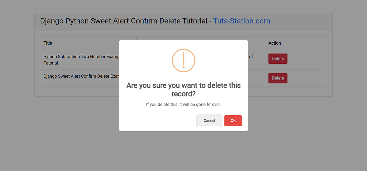 Django Python Sweet Alert Confirm Delete Example - Bhavesh Sonagra - Medium
