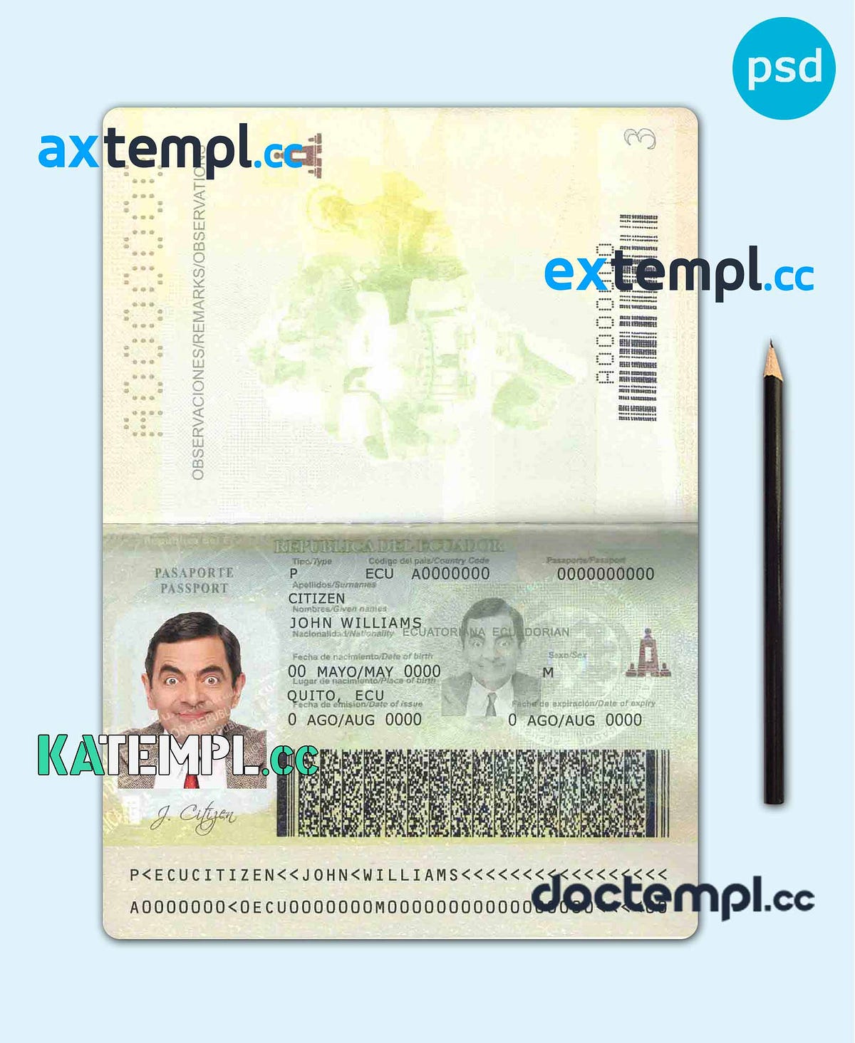 sample Ecuador passport template in PSD format download | by Axtempl ...