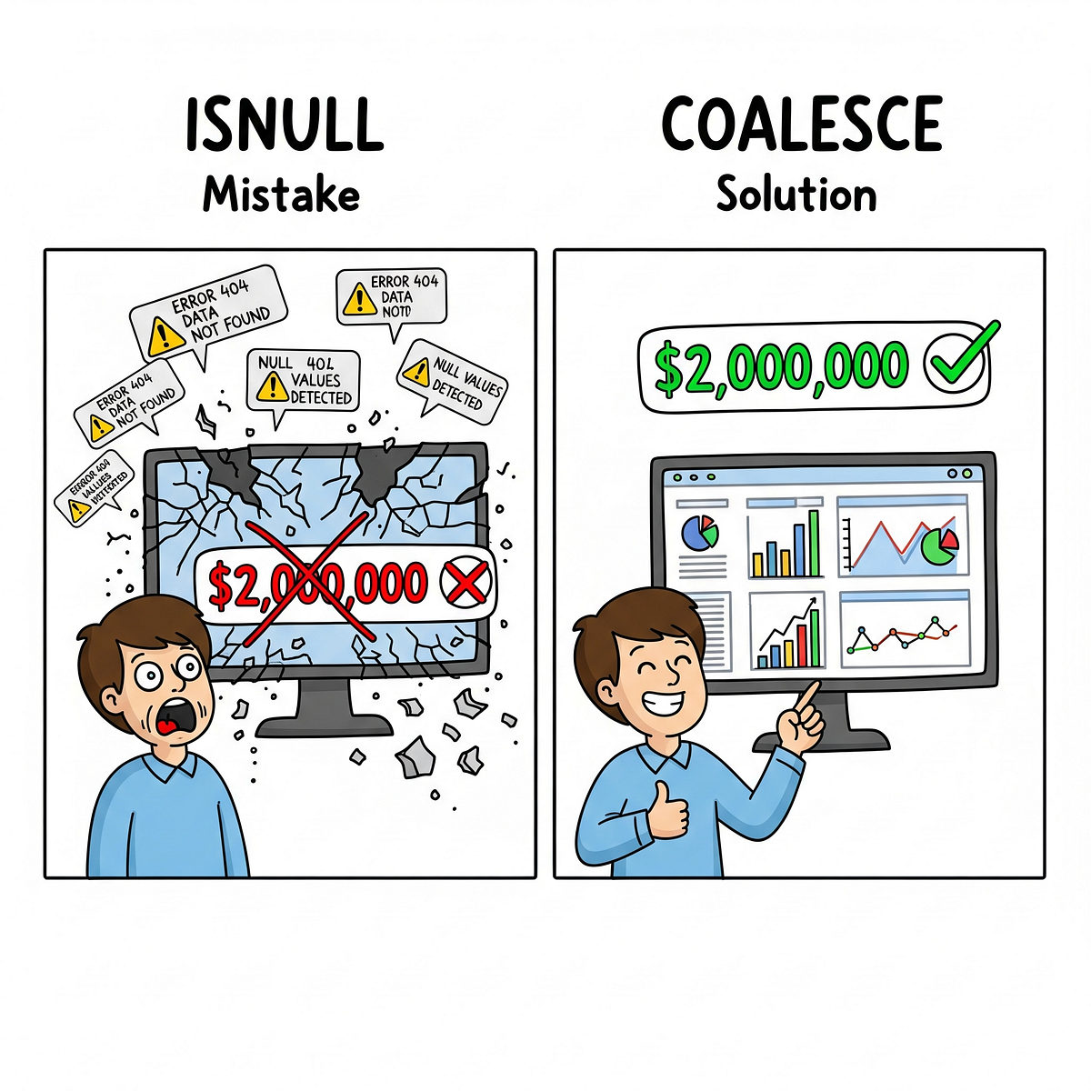 💡 The $2M SQL Mistake: Why I’ll Never Forget the Difference Between ISNULL and COALESCE | by ...