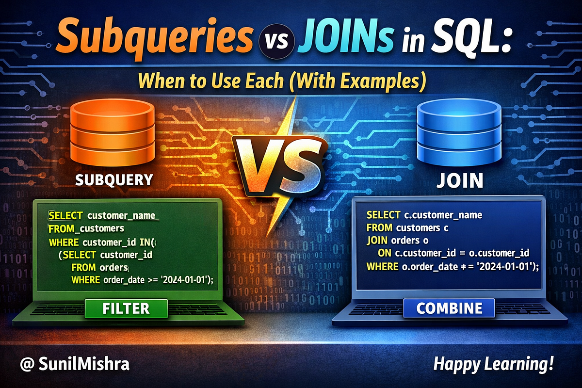 Subqueries vs JOINs in SQL: When to Use Each (With Examples) | by Code ...
