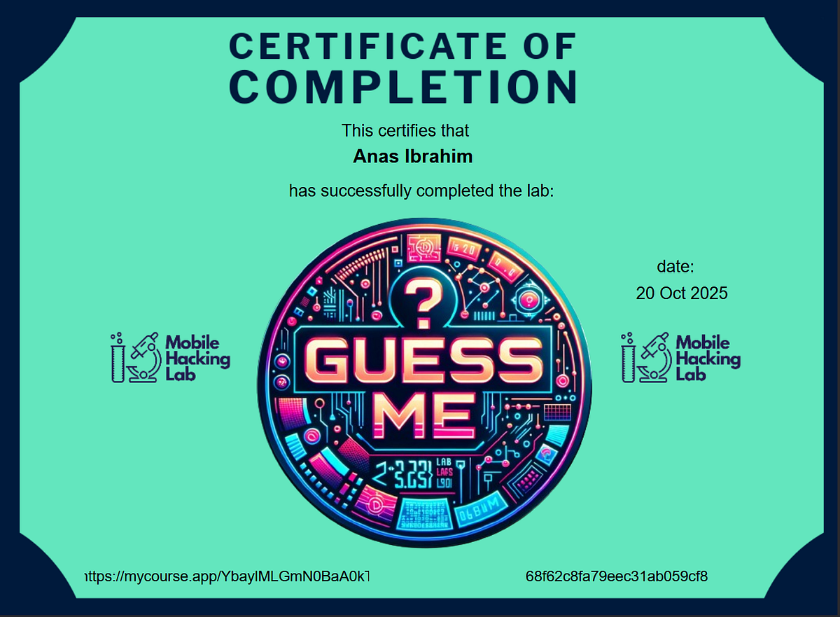 Mobile Hacking Lab - Guess Me. بِسْمِ اللَّهِ الرَّحْمَٰنِ الرَّحِيمِ ...