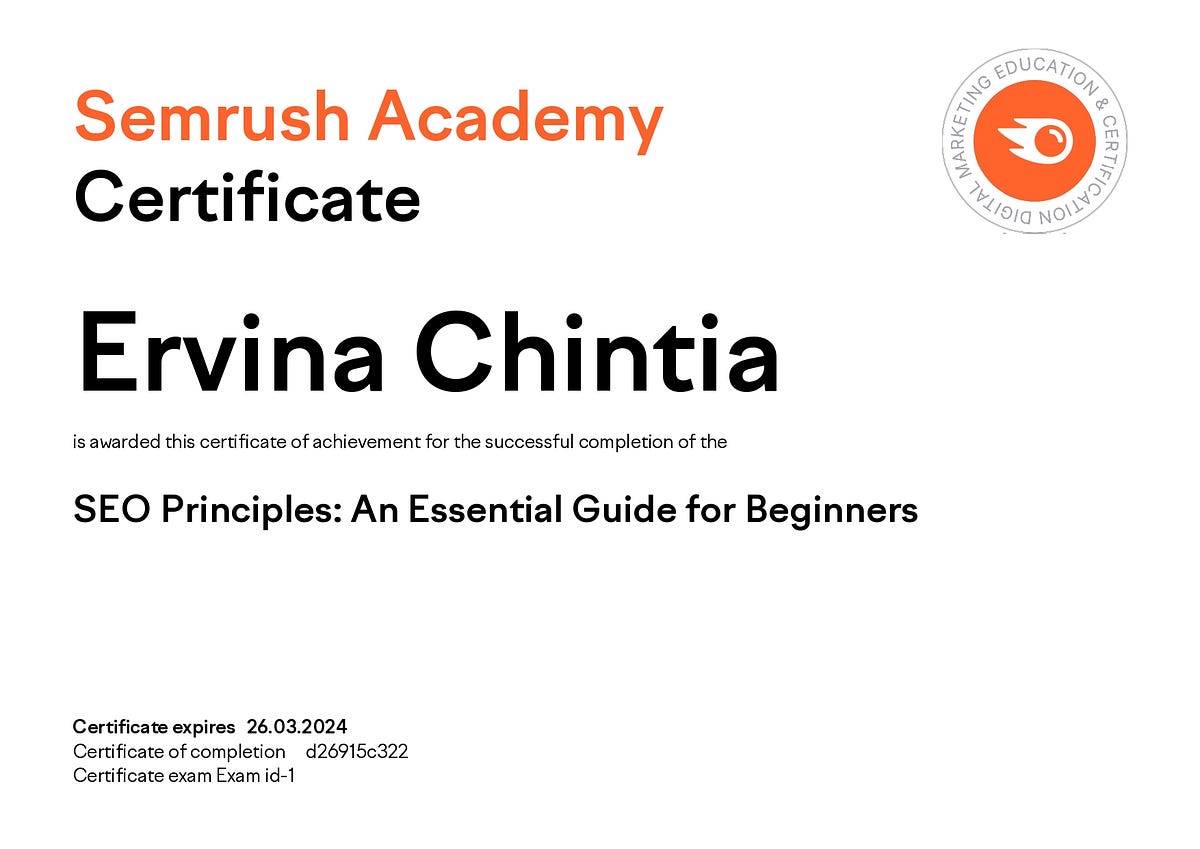 Semrush Academy Certification - Ervina Chintia - Medium