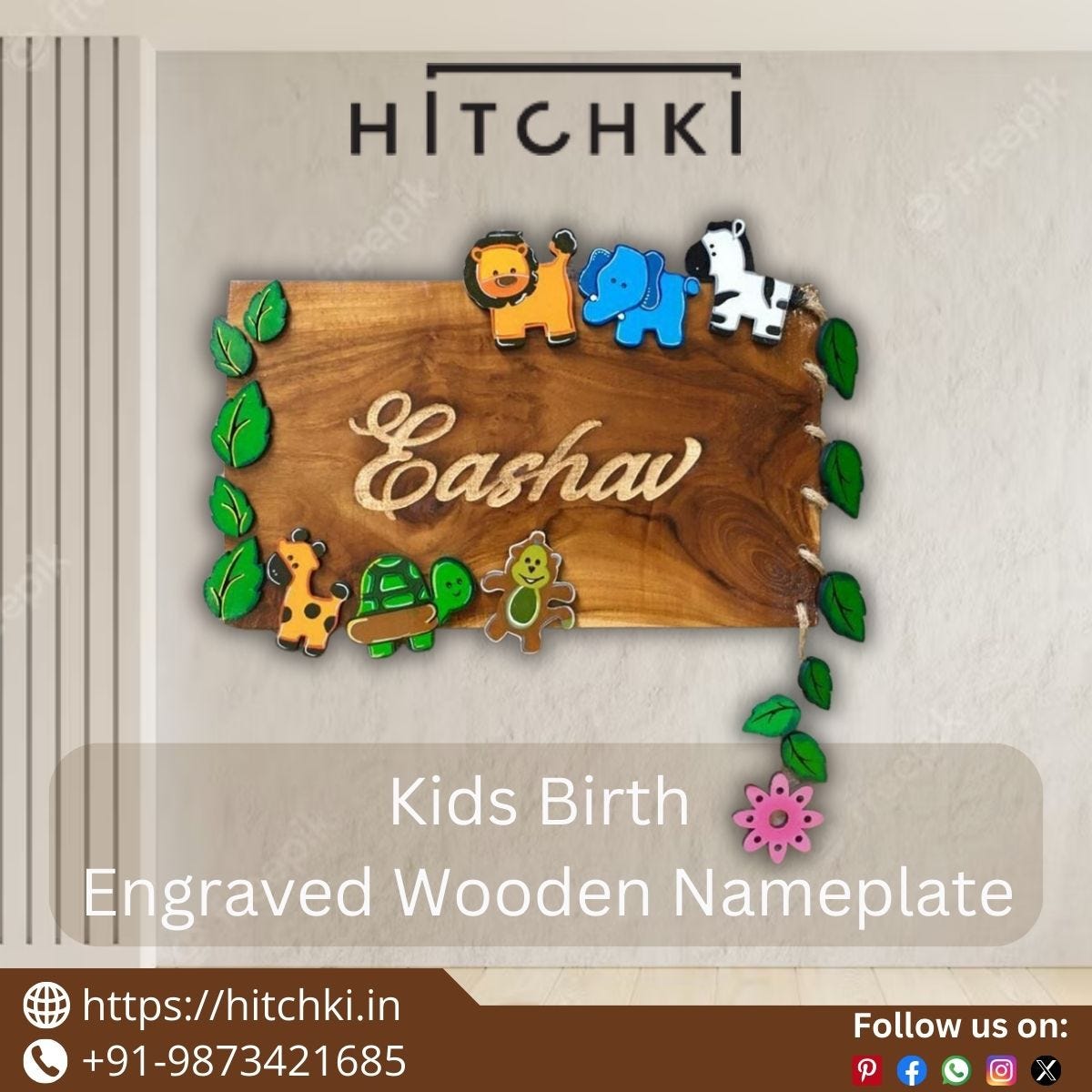 Kids Birth Engraved Wooden Nameplate - Info@hitchki.in - Medium