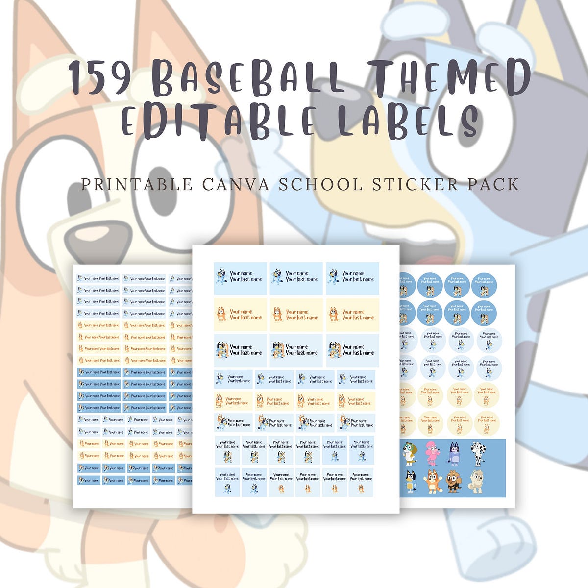 159 bluey Themed Editable Labels — Printable Canva School Sticker Pack ...