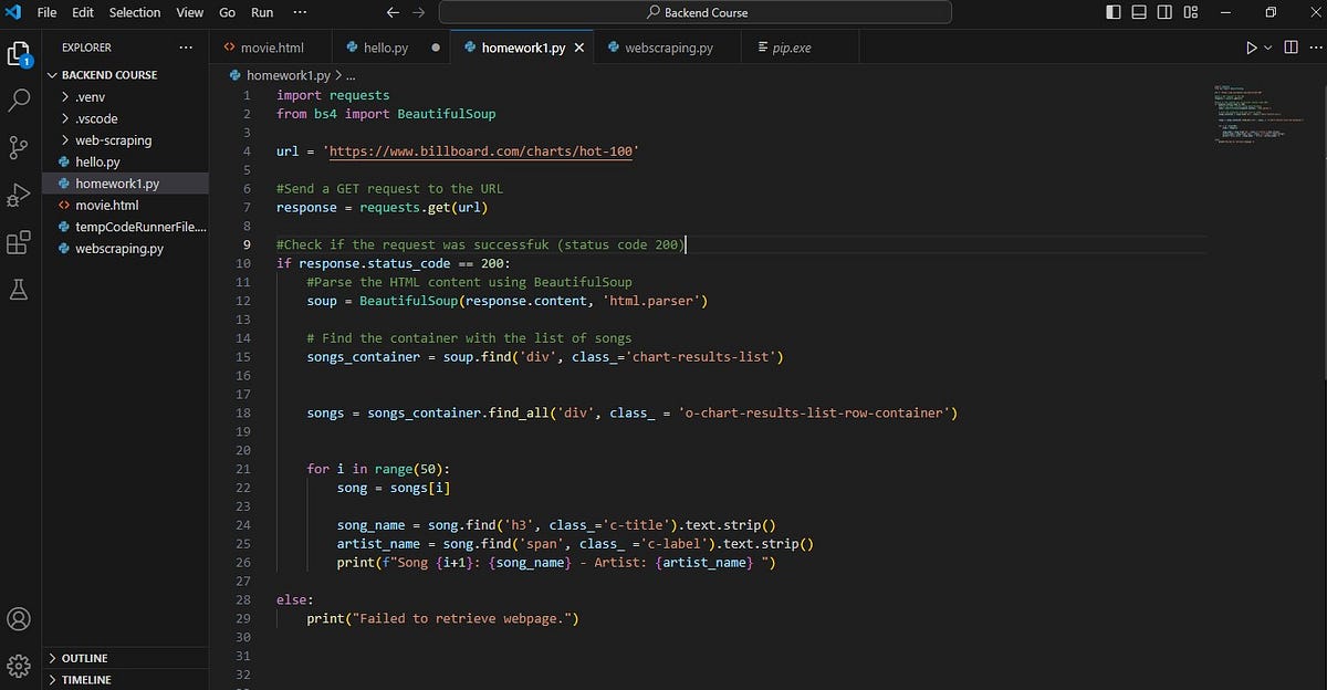Backend course : Week1(TIL)- Introduction to Python and Web scraping | by Nikita Jangid | Medium