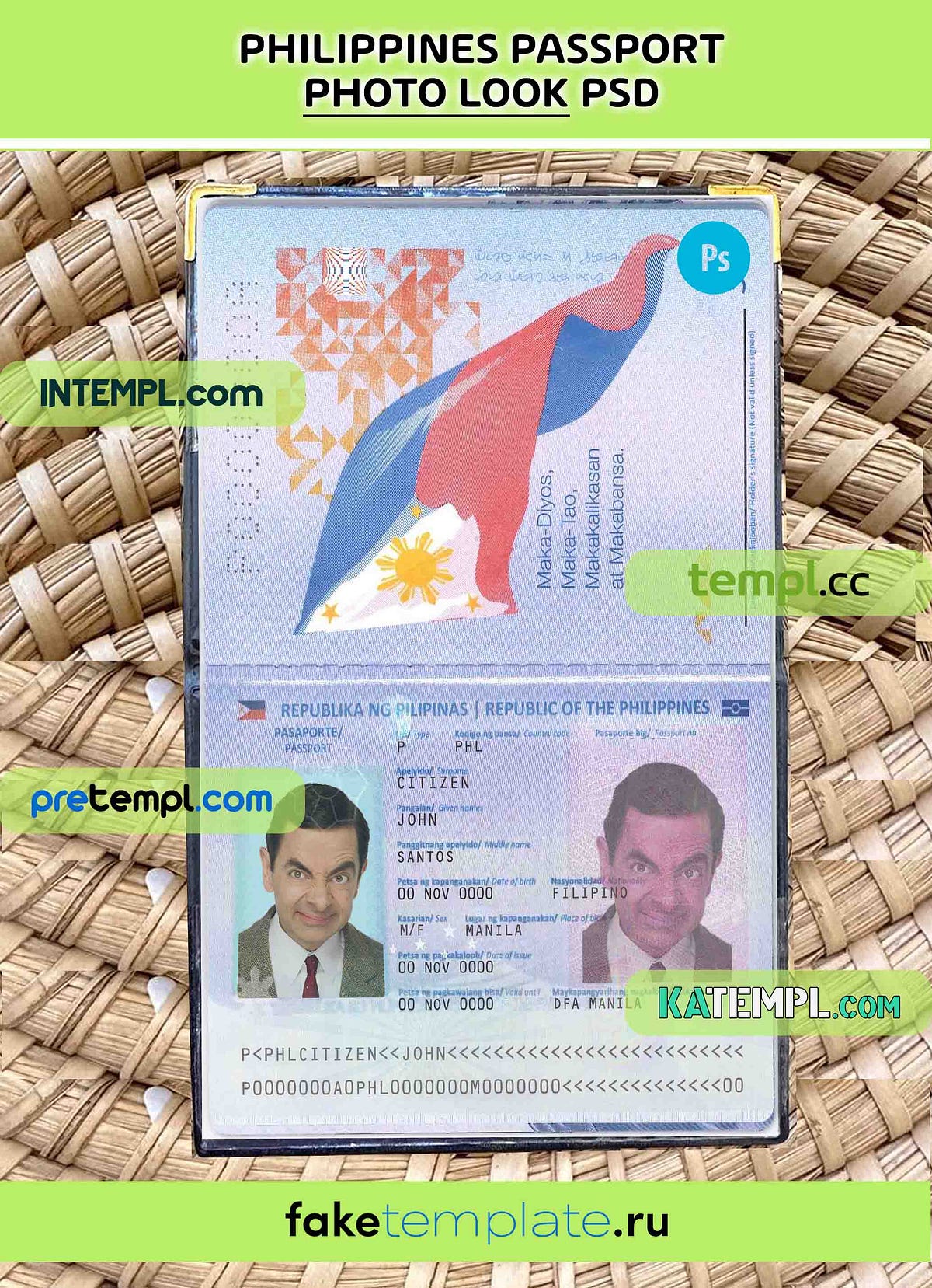 Philippines passport PSD download scan and photo look templates, 2 in 1 ...