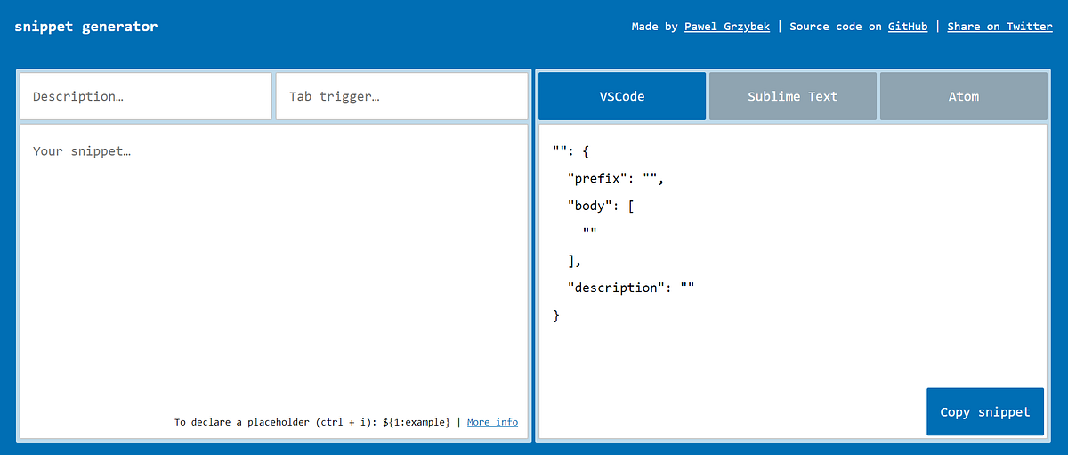 Create VSCode, Sublime, Atom snippet and increase your productivity | by Vinod Vaswani | Medium