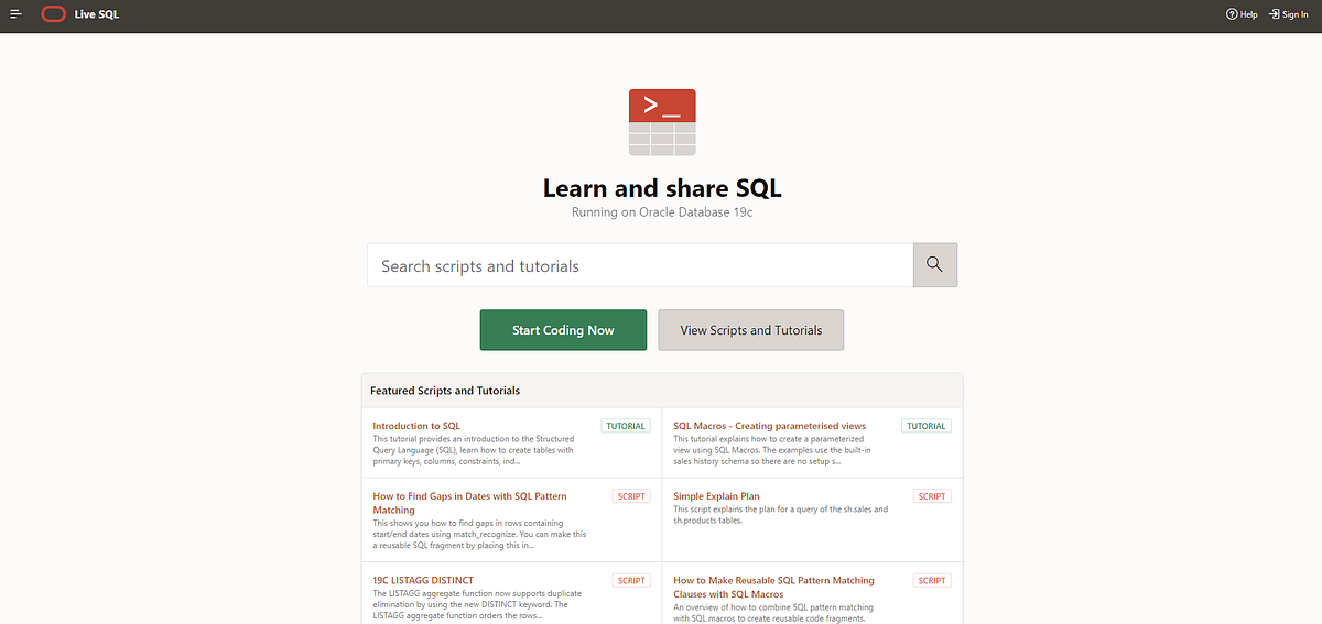 Oracle基本修練: 官方Live SQL教學_intro. 本篇筆記Oracle官方可互動SQL教學。 | by ChunJen Wang | jimmy-wang | Medium