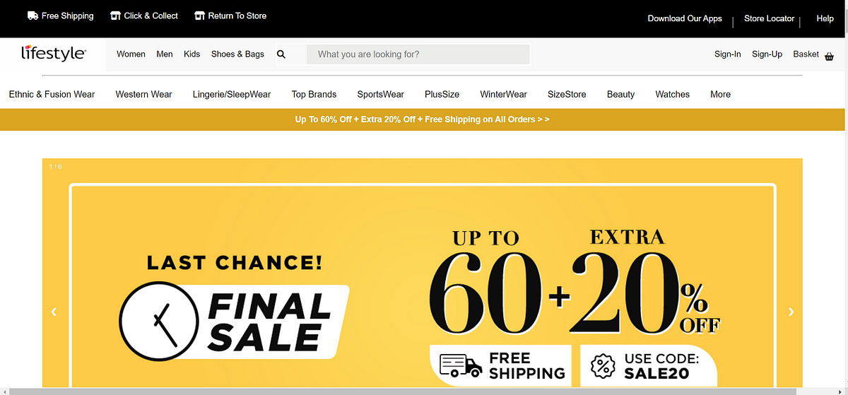 Cloning Of Lifestyle Stores Using Html Css And Javascript My First Project Experience By