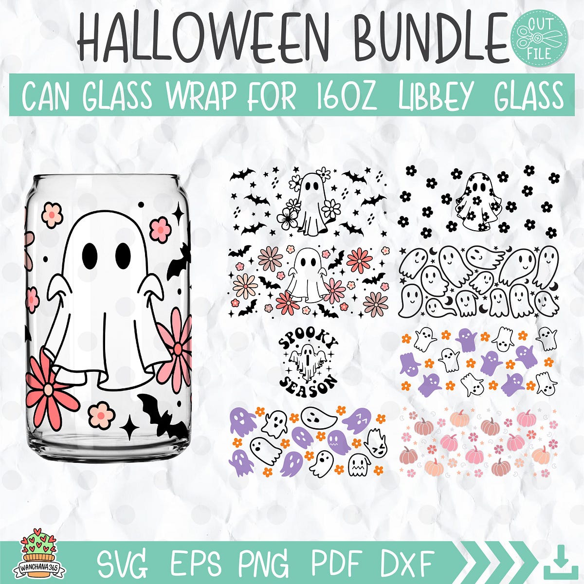 Halloween Bundle Can Glass svg, libbey Can Glass 16oz full wrap ...