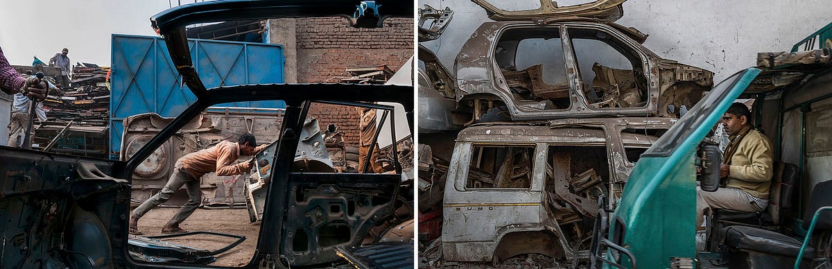 Mayapuri — A Biography of Scrap. A truck perched on a terrace, a Maruti ...