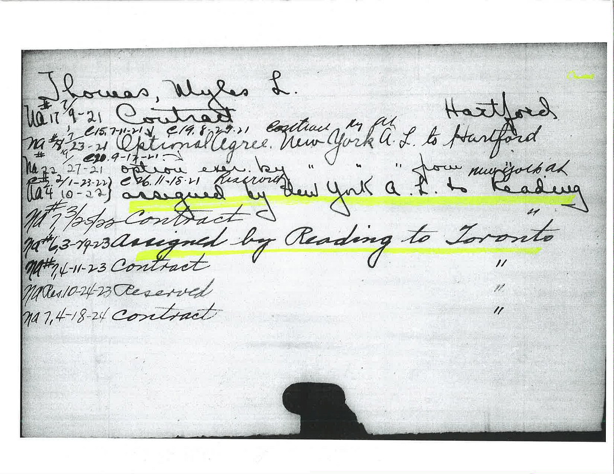 Myles Thomas Contract Record Card | by 1927dmt Team | 1927: The Diary ...