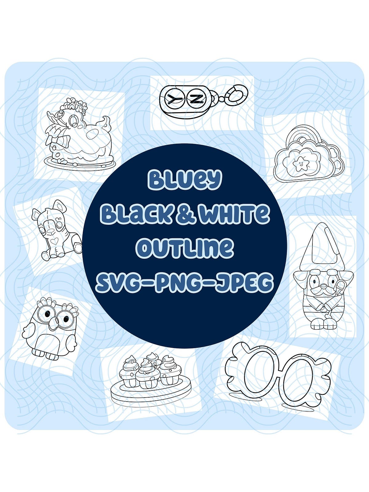 Bluey Black & White Outline SVG-PNG-JPEG — Bluey Icons and Toys- Bluey ...