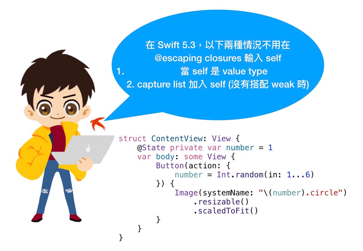 在 Escaping Closures 加上 Implicit Self 的 Swift 53 By 彼得潘的 Ios App Neverland 彼得潘的 Swift Ios