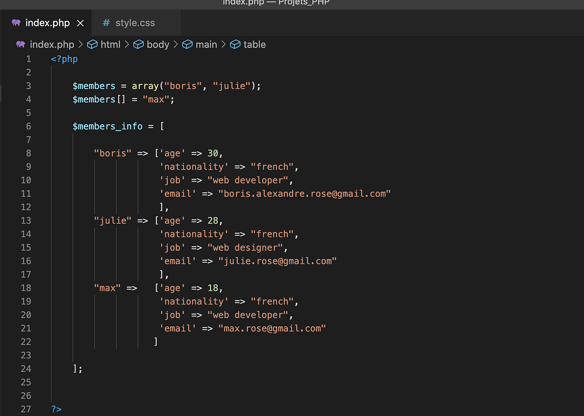 PHP: Les tableaux/arrays associatifs - Boris Rose - Medium