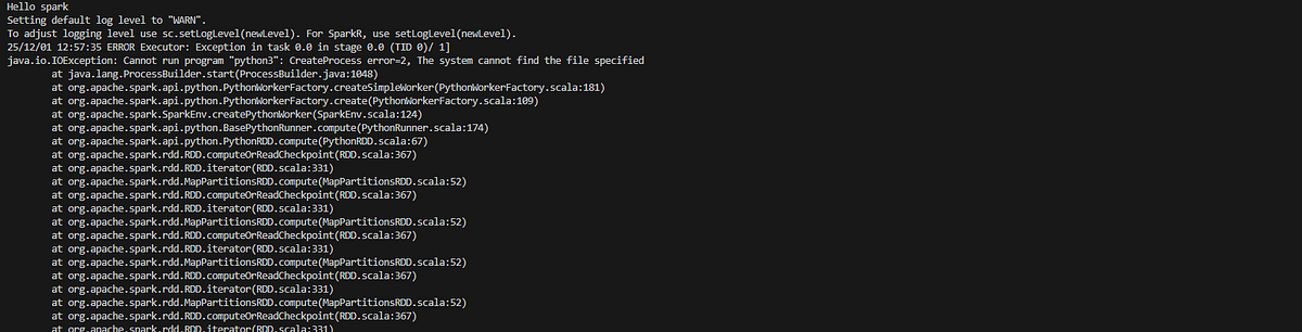 Fixing the “Cannot run program python3” Error in PySpark on Windows | by sameer singh | Dec ...