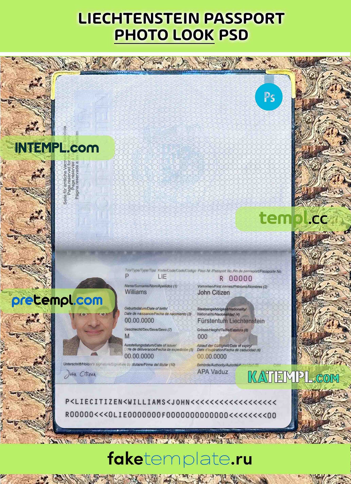 Liechtenstein passport editable PSD files, scan and photo-realistic ...