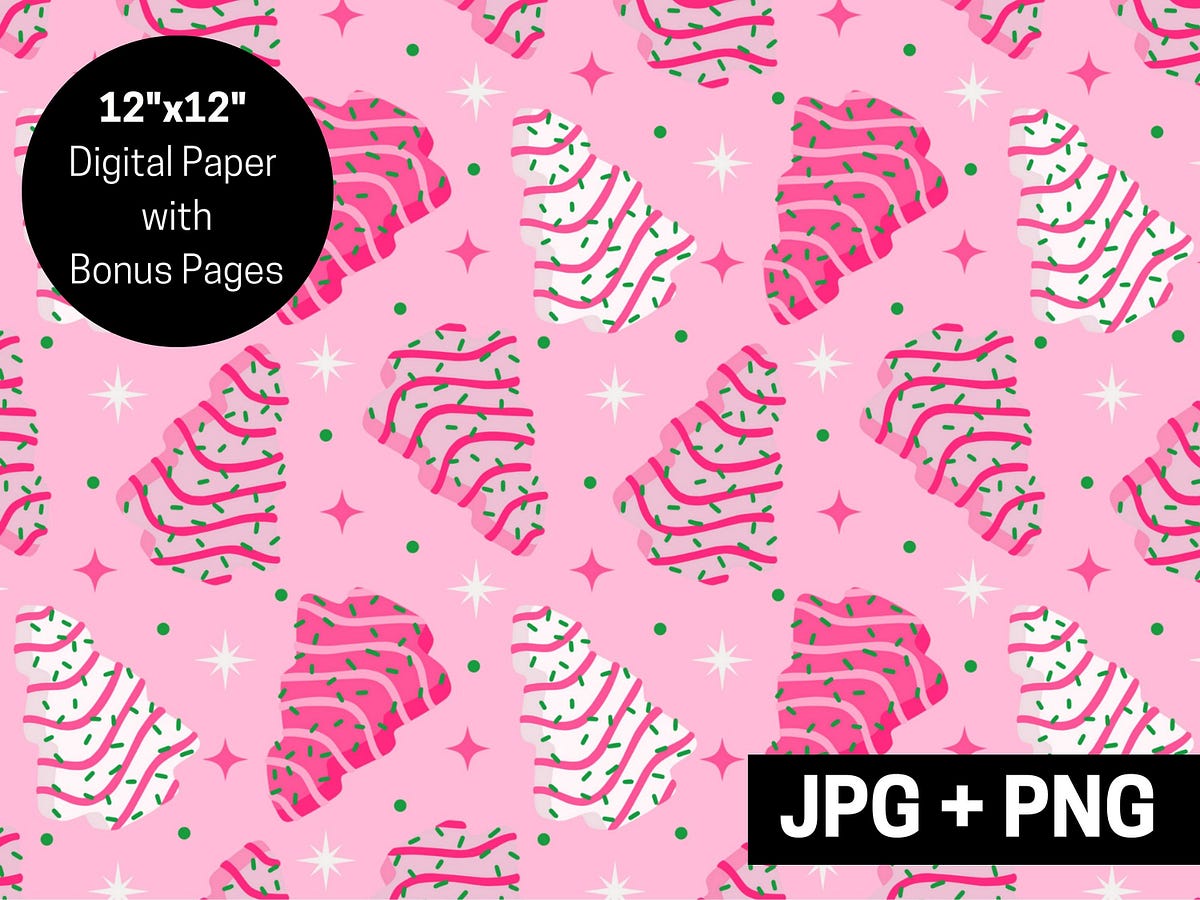 Pink Tree Cake Digital Paper, Holiday Xmas Snack Cake Treat Seamless ...