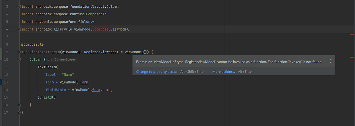 Expression ‘viewModel’ of type ‘MyViewModel’ cannot be invoked as a function. The function ...